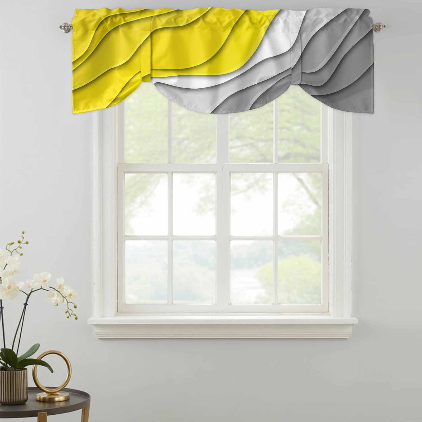 Abstract Beach Tie Up Valances Curtain, Aesthetic Grey to Yellow ...