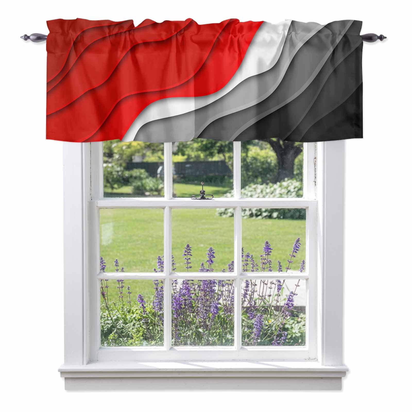 Abstract Beach Valances for Windows, Aesthetic Grey to Red Gradient Rod ...