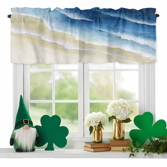 Abstract Beach Valances for Windows, Navy Blue Beige Ombre Ocean Wave ...