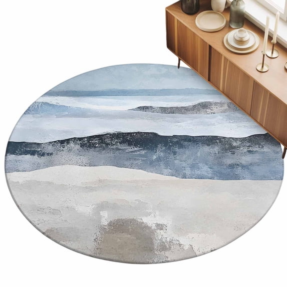 Abstract Beach Wave Art Area Rugs 3.3' (Round) Seaside Blue Oil ...