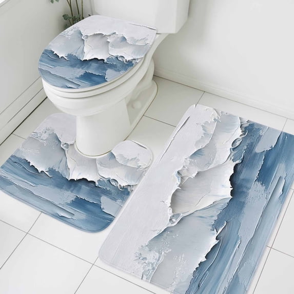 Abstract Beach Wave Art Bathroom Rugs Set Blue Seaside Oil Painting ...