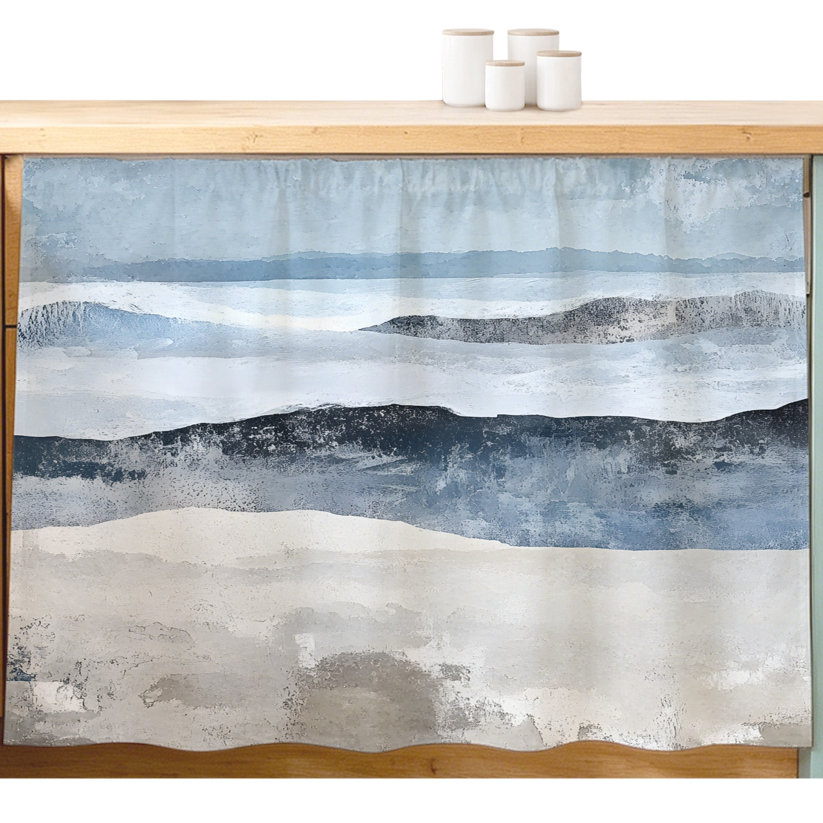 Abstract Beach Wave Art Cabinet Curtains Seaside Blue Oil Painting ...