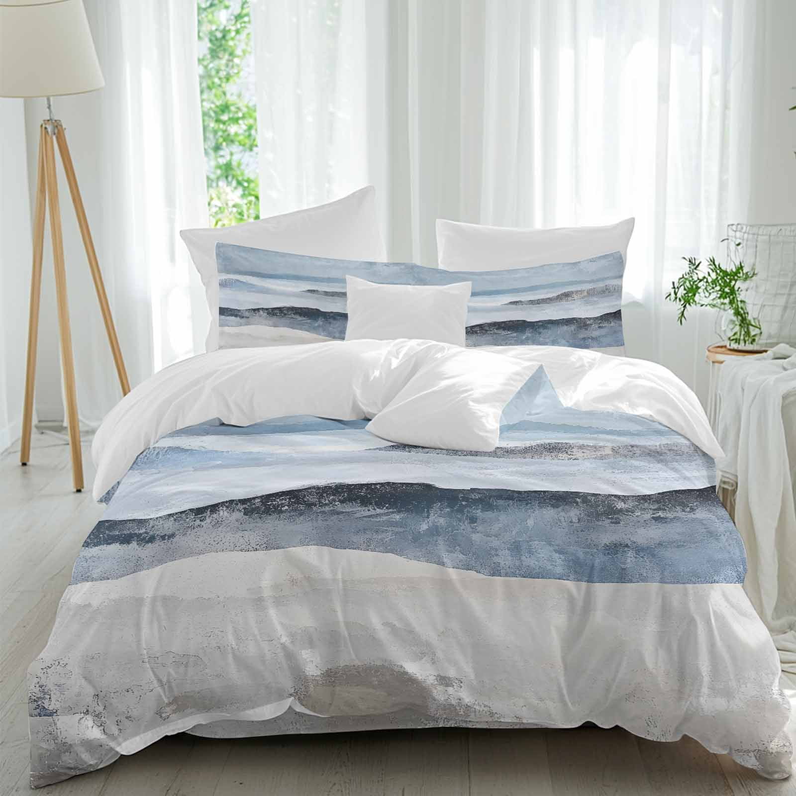 Abstract Beach Wave Art Duvet Cover Set King Size, Seaside Blue Oil ...
