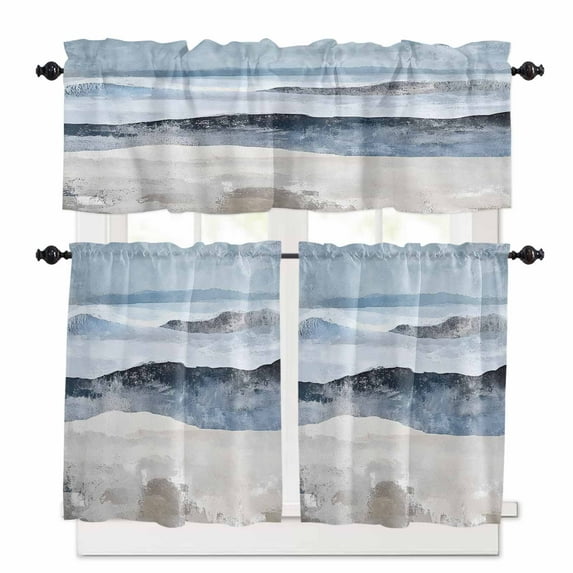 Abstract Beach Wave Art Kitchen Curtains Valance and Tier Set Seaside ...