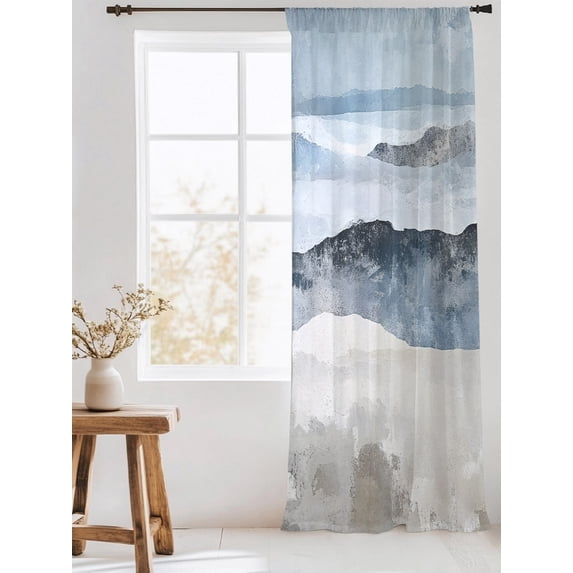 Abstract Beach Wave Art Sheer Curtains 108 Inch Long 1 Panel Seaside ...