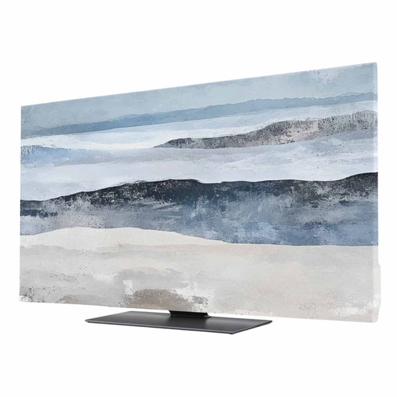 Abstract Beach Wave Art TV Dust Cover 75 Inch, Seaside Blue Oil ...