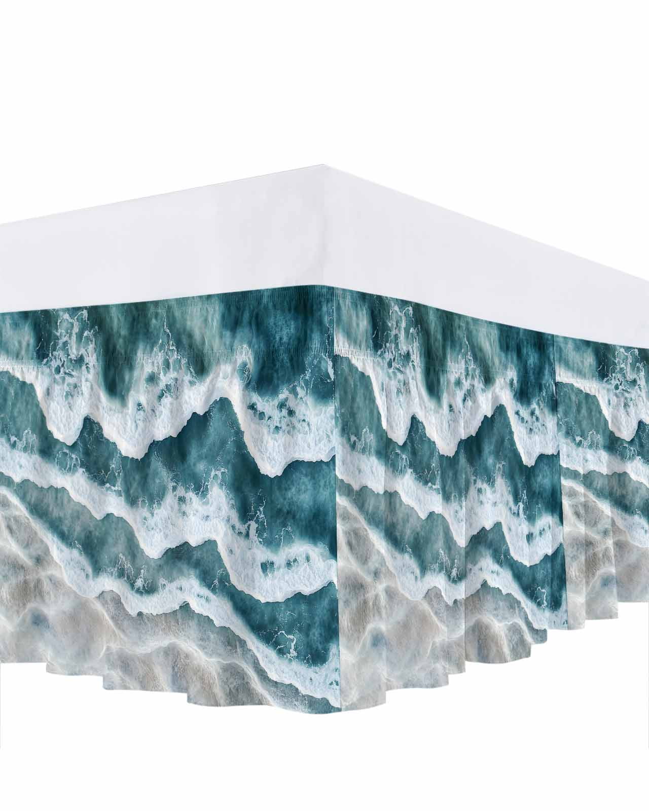 Abstract Beach Wave Bed Skirt California King Size 18" Drop Watercolor ...
