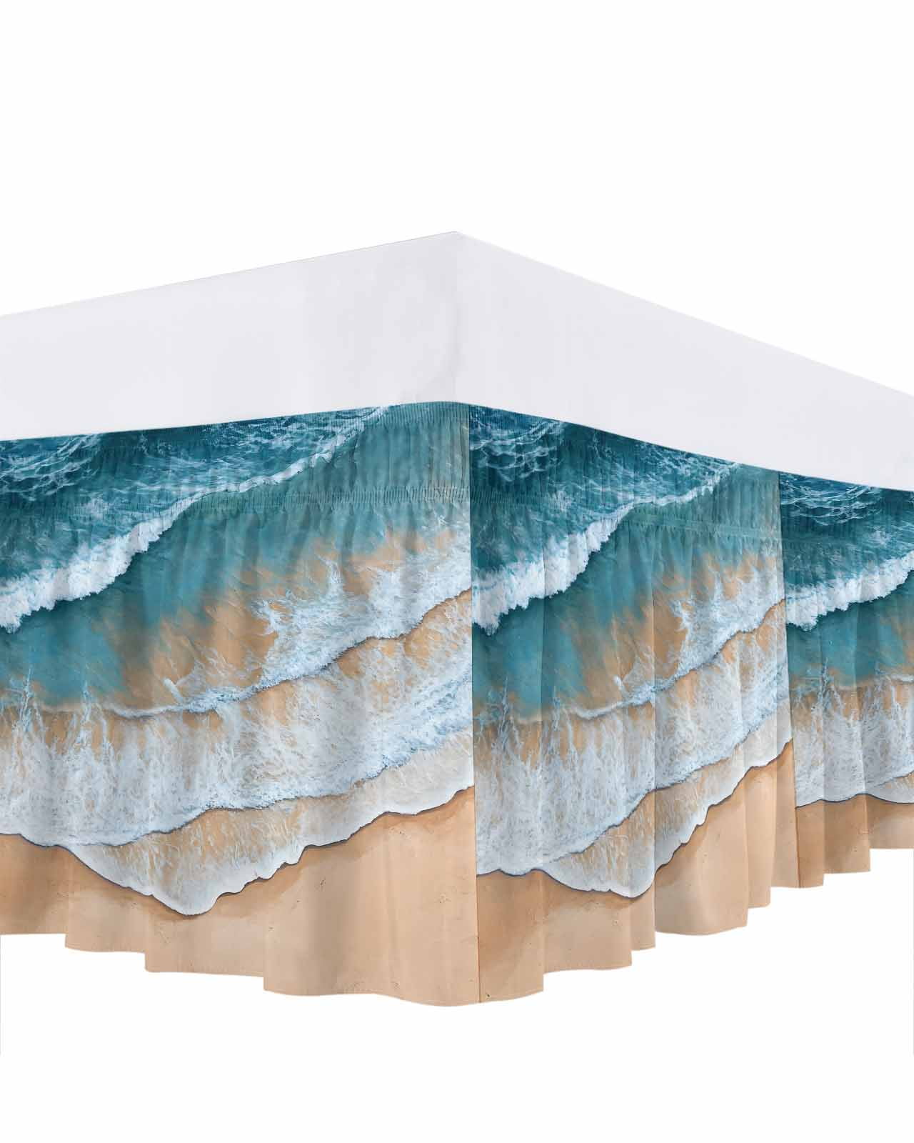 Abstract Beach Wave Bed Skirt Queen Size 16 Inch Drop, Watercolor Blue ...