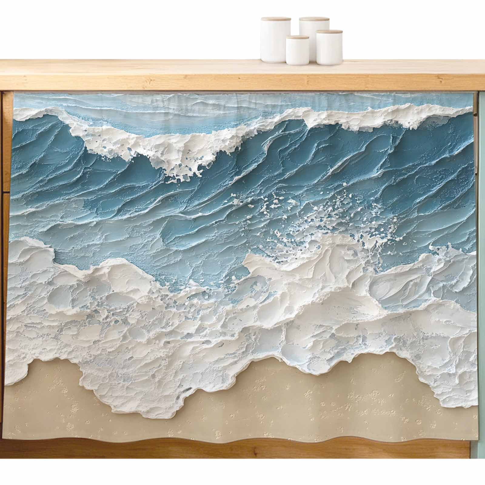 Abstract Beach Wave Cabinet Curtains Blue Watercolor Modern Art Sink ...