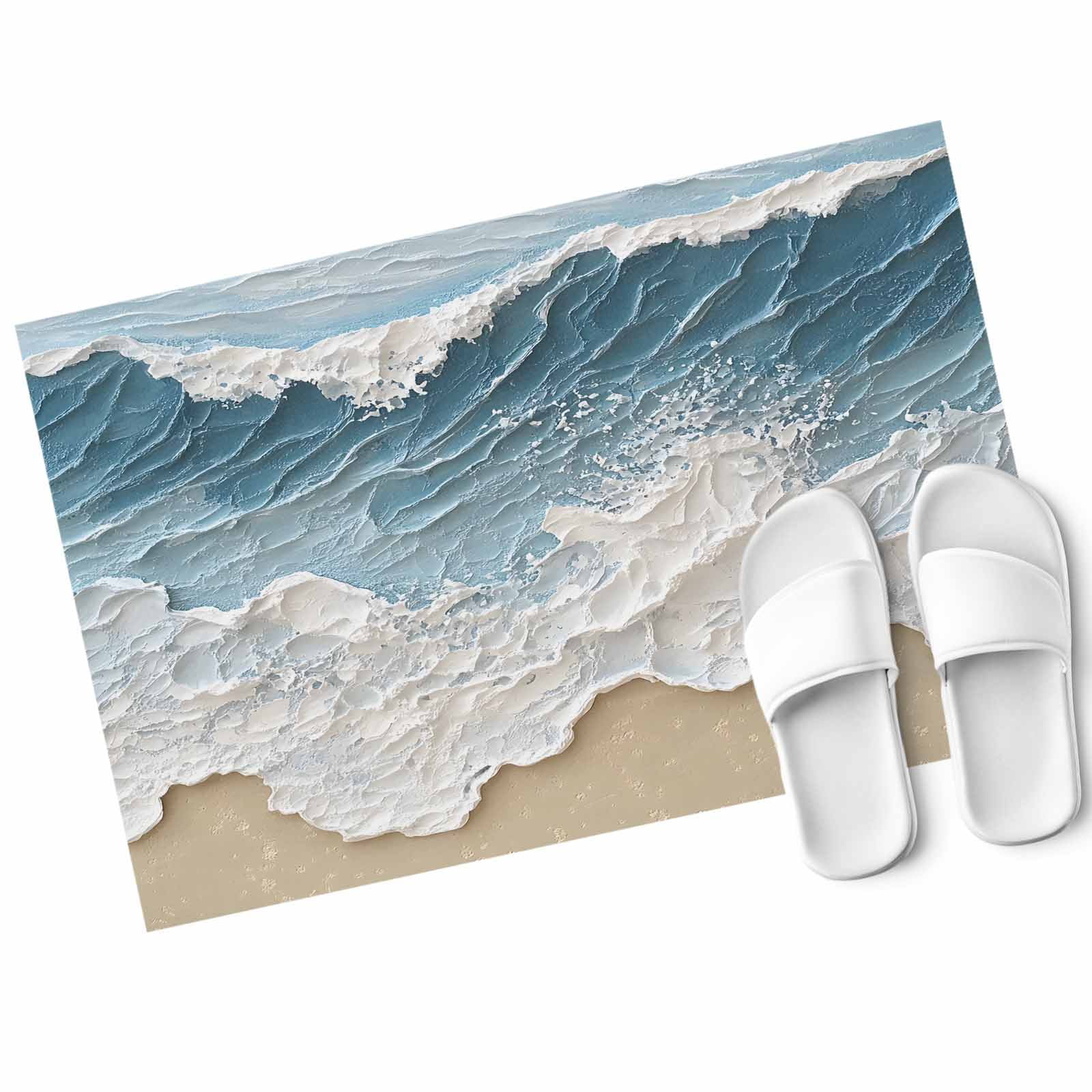 Abstract Beach Wave Door Mat Blue Watercolor Modern Art Non Slip ...
