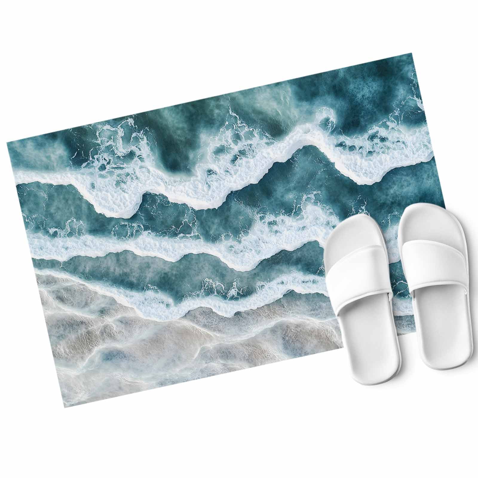 Abstract Beach Wave Door Mat Watercolor Blue Ocean Non Slip Absorbent ...