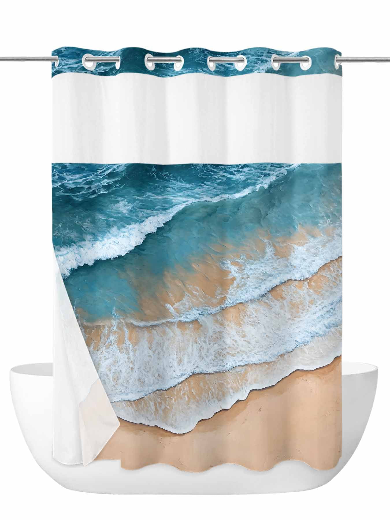 Abstract Beach Wave No Hook Shower Curtain and Liner Set Watercolor ...