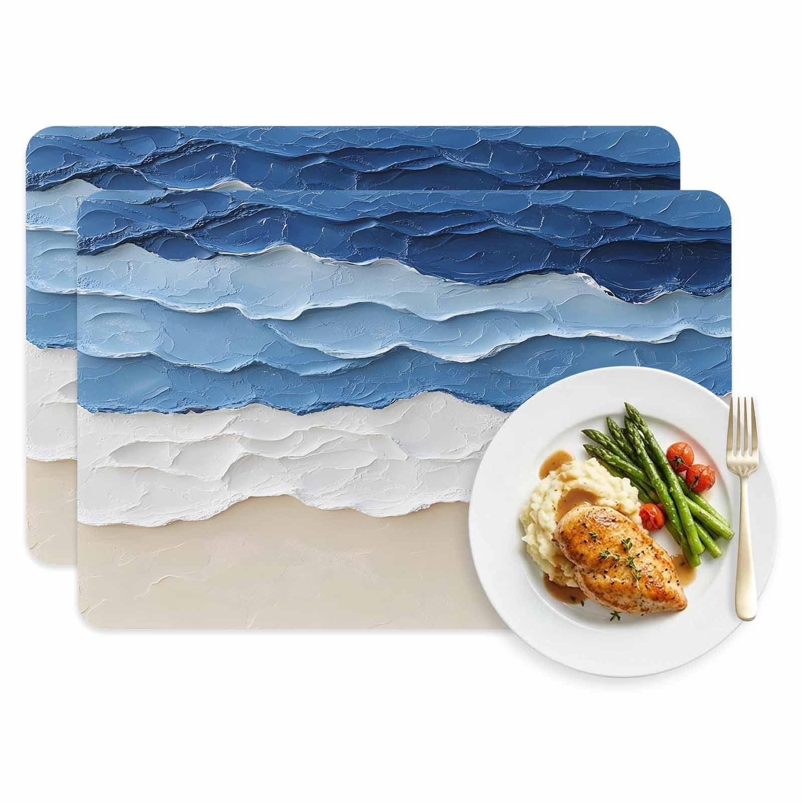 Abstract Beach Wave Leather Placemats Set of 2, 12x18 Inch, Watercolor ...