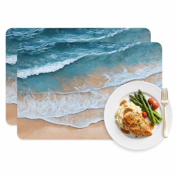 Abstract Beach Wave Leather Placemats Set of 2, 12x18 Inch, Watercolor ...