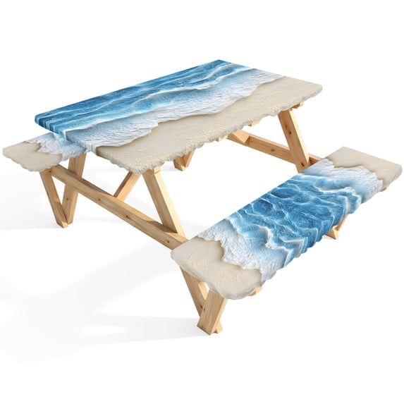 Abstract Beach Wave Picnic Table Cover with Bench Covers Watercolor ...