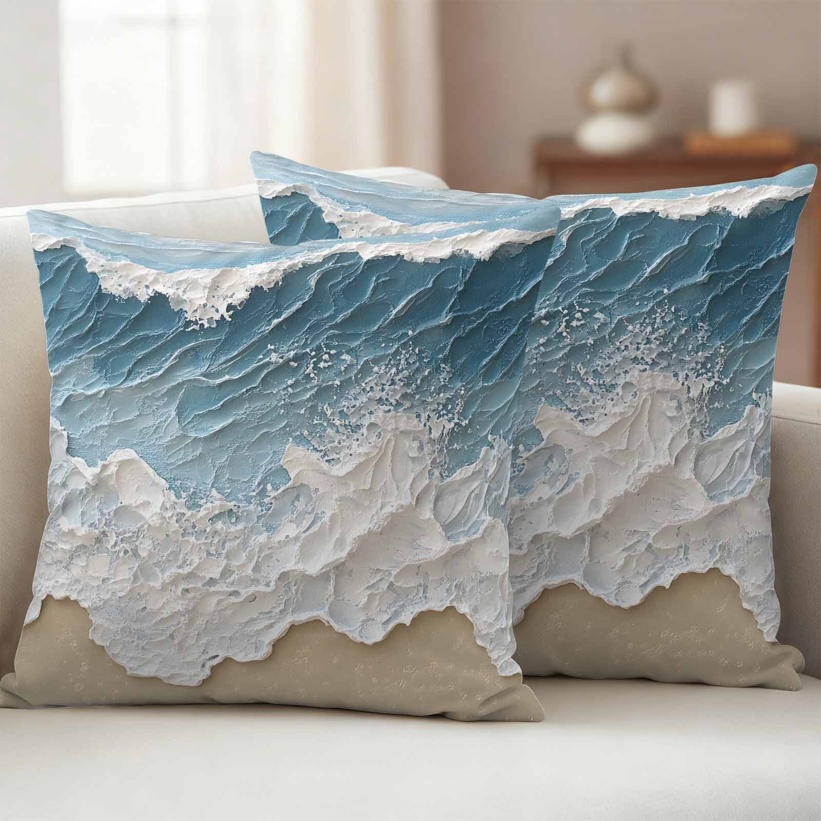 Abstract Beach Wave Pillow Covers 2 Pack Blue Watercolor Modern Art ...