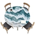 Abstract Beach Wave Round Fitted Tablecloth Watercolor Blue Ocean ...