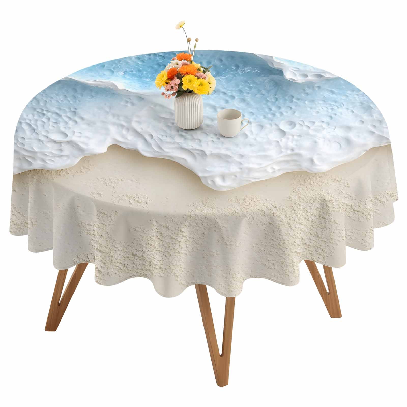 Abstract Beach Wave Round Tablecloth 54 inches Watercolor Blue Ocean ...