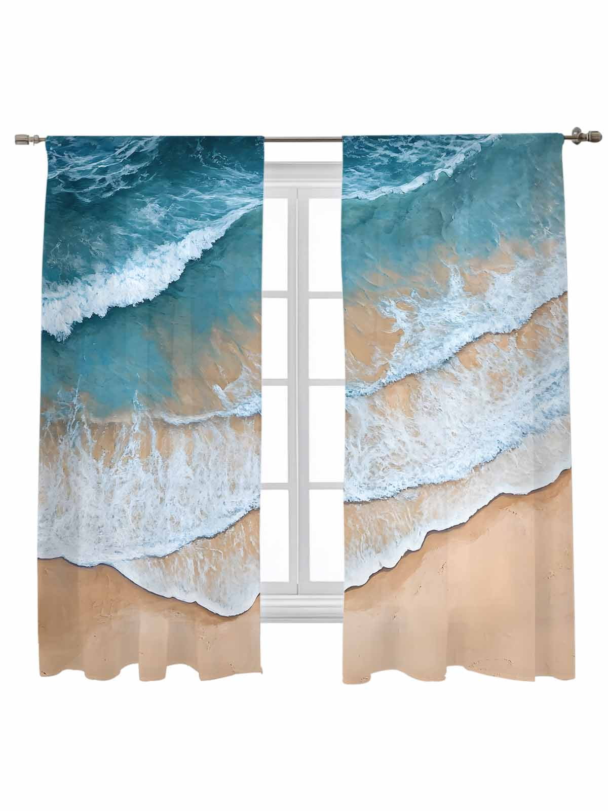 Abstract Beach Wave Sheer Curtains 72 inches Long 2 Panels Set ...