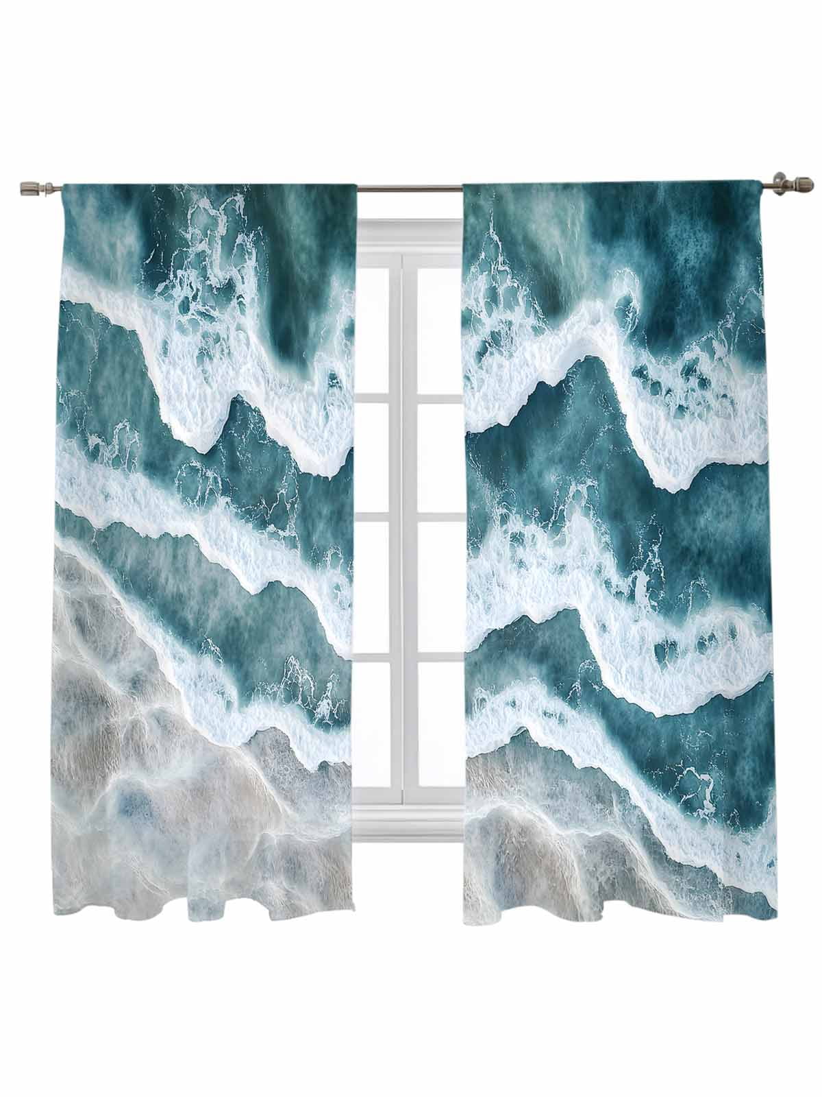 Abstract Beach Wave Sheer Curtains 72 inches Long 2 Panels Set ...