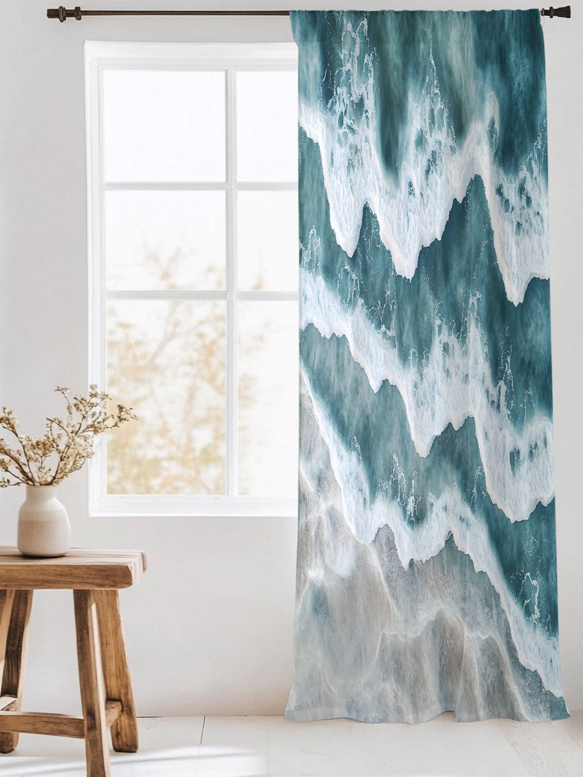 Abstract Beach Wave Sheer Curtains 84 Inch Long 1 Panel Watercolor Blue ...