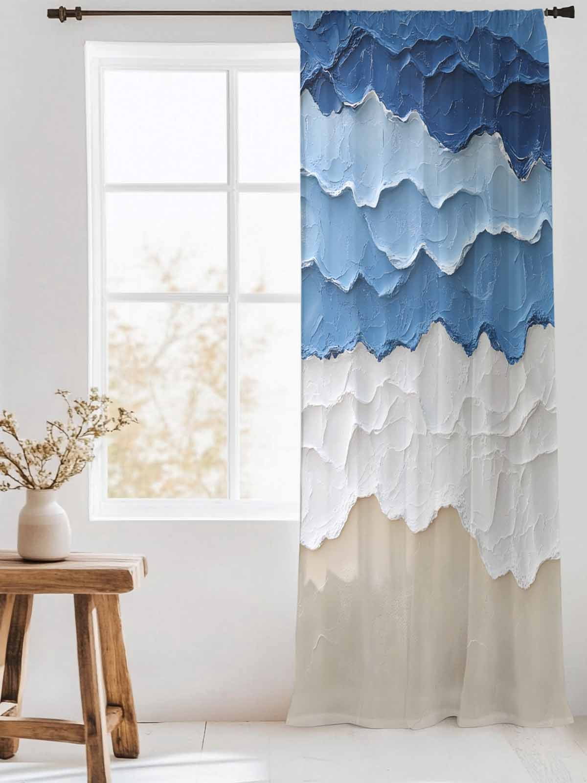Abstract Beach Wave Sheer Curtains 96 Inch Long 1 Panel Watercolor Blue ...