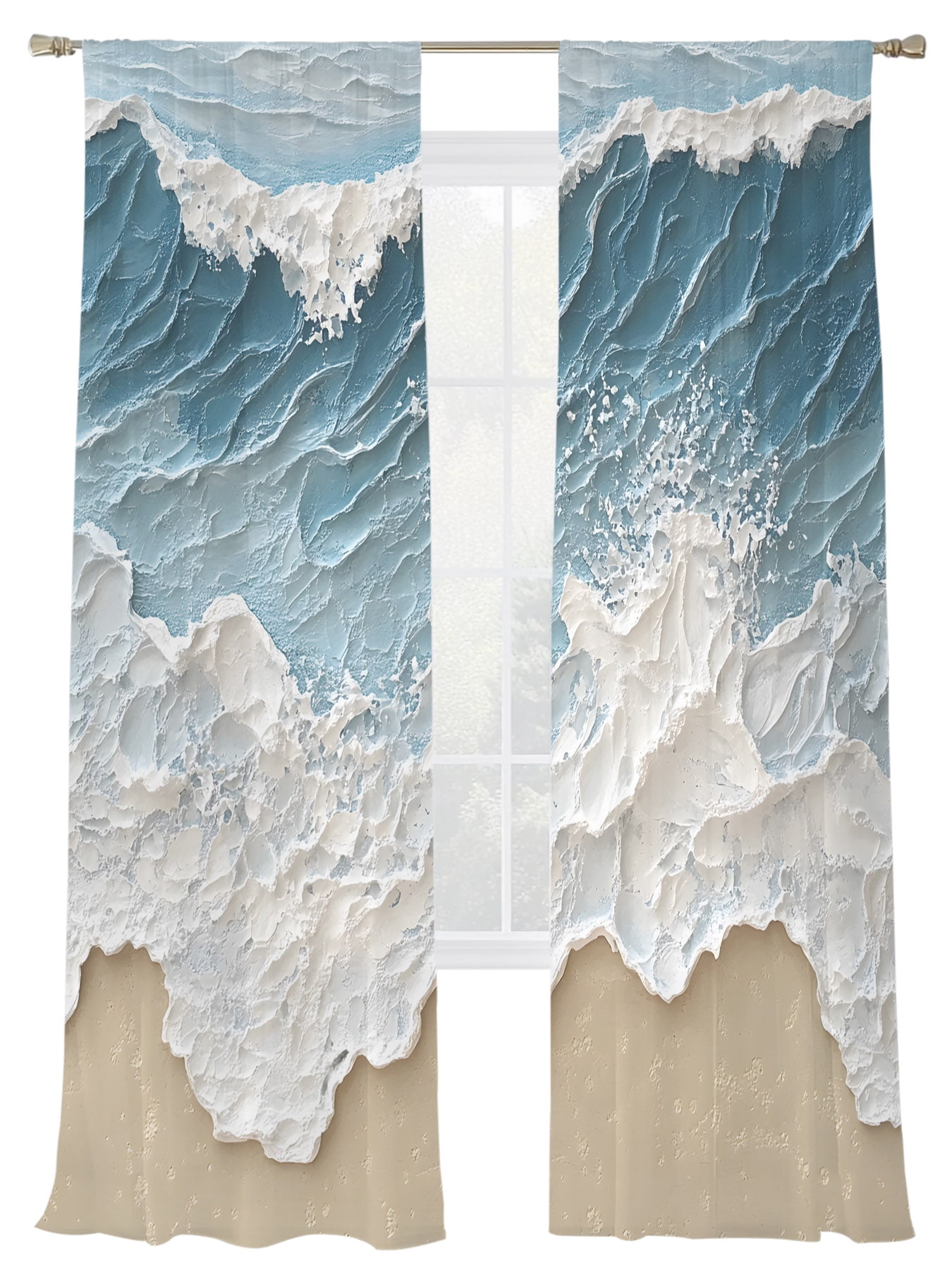 Abstract Beach Wave Sheer Curtains 96 inches Long, Blue Watercolor ...