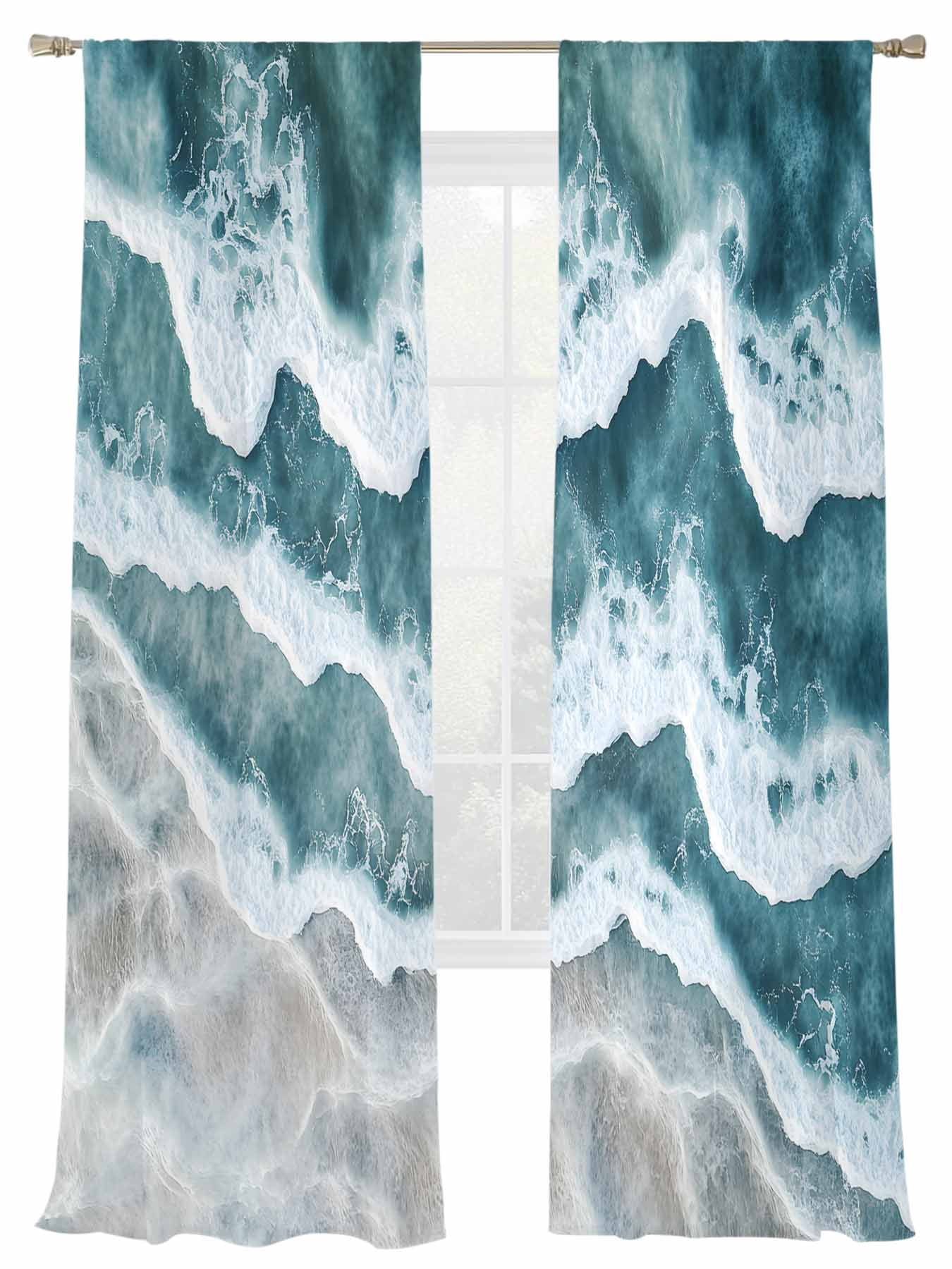Abstract Beach Wave Sheer Curtains for Living Room Bedroom, Light ...
