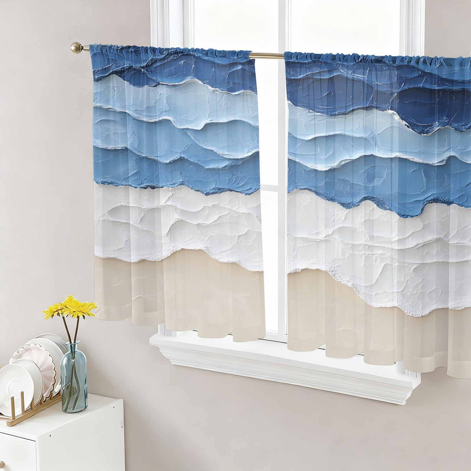 Abstract Beach Wave Sheer Curtains for Living Room Bedroom, Watercolor ...