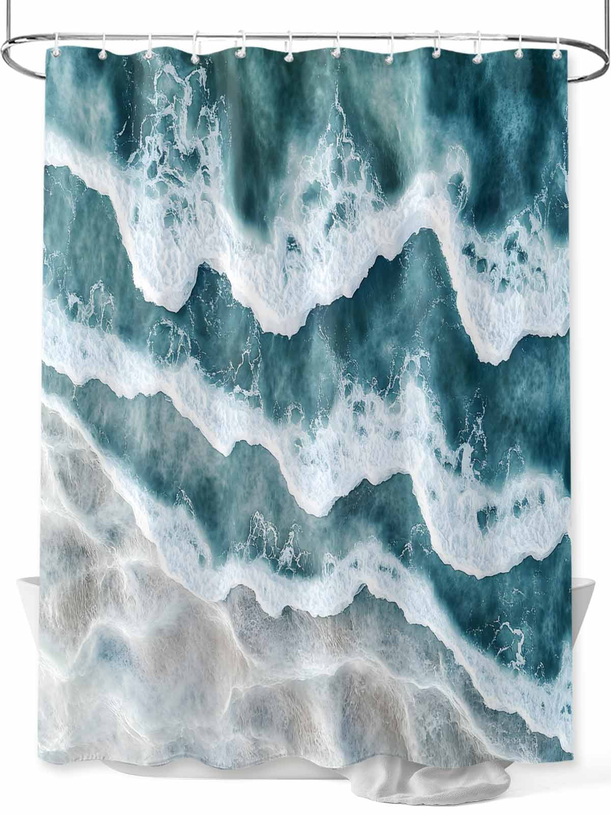Abstract Beach Wave Shower Curtain, Watercolor Blue Ocean Waterproof ...