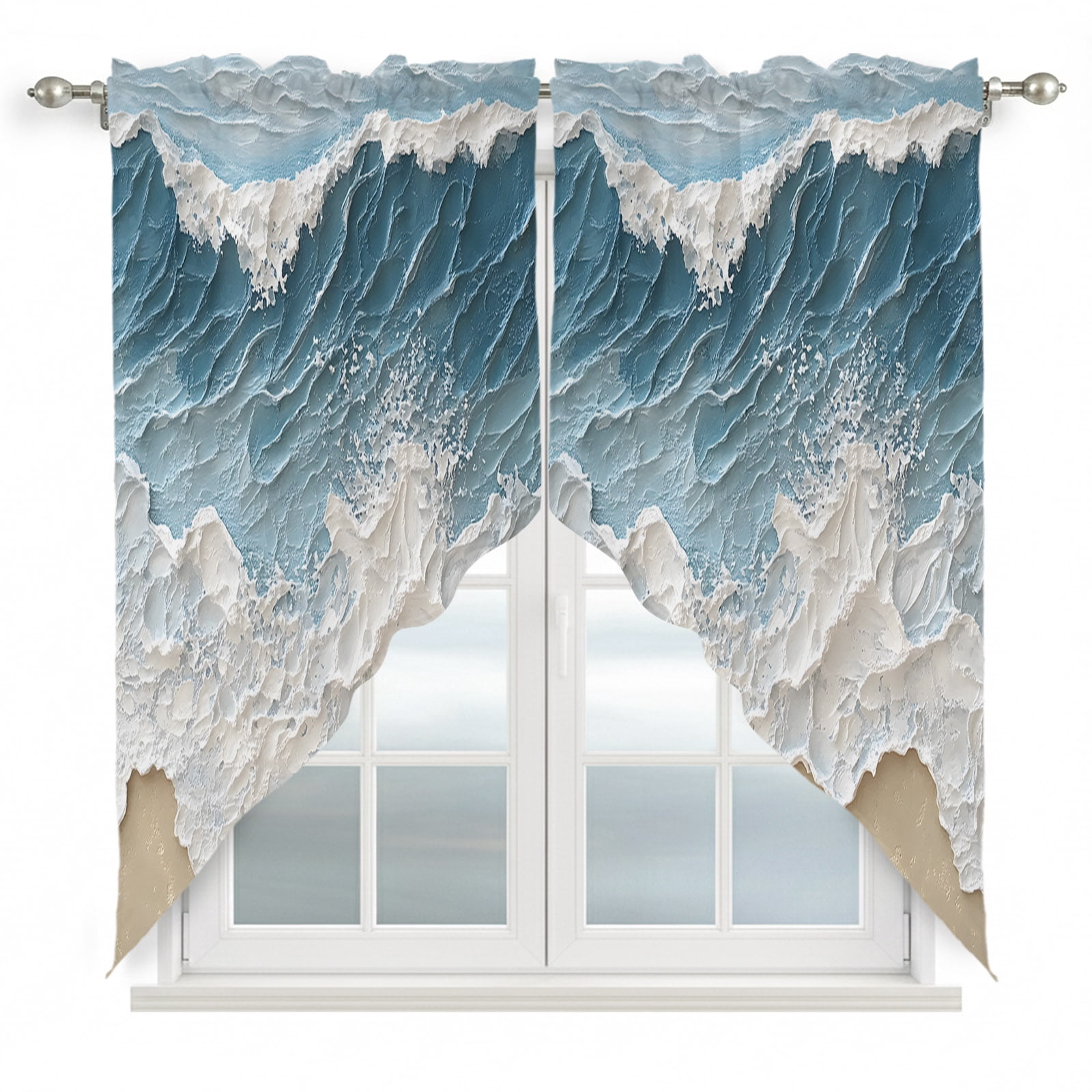 Abstract Beach Wave Swag Curtain Valance for Window 2 Panels Blue ...