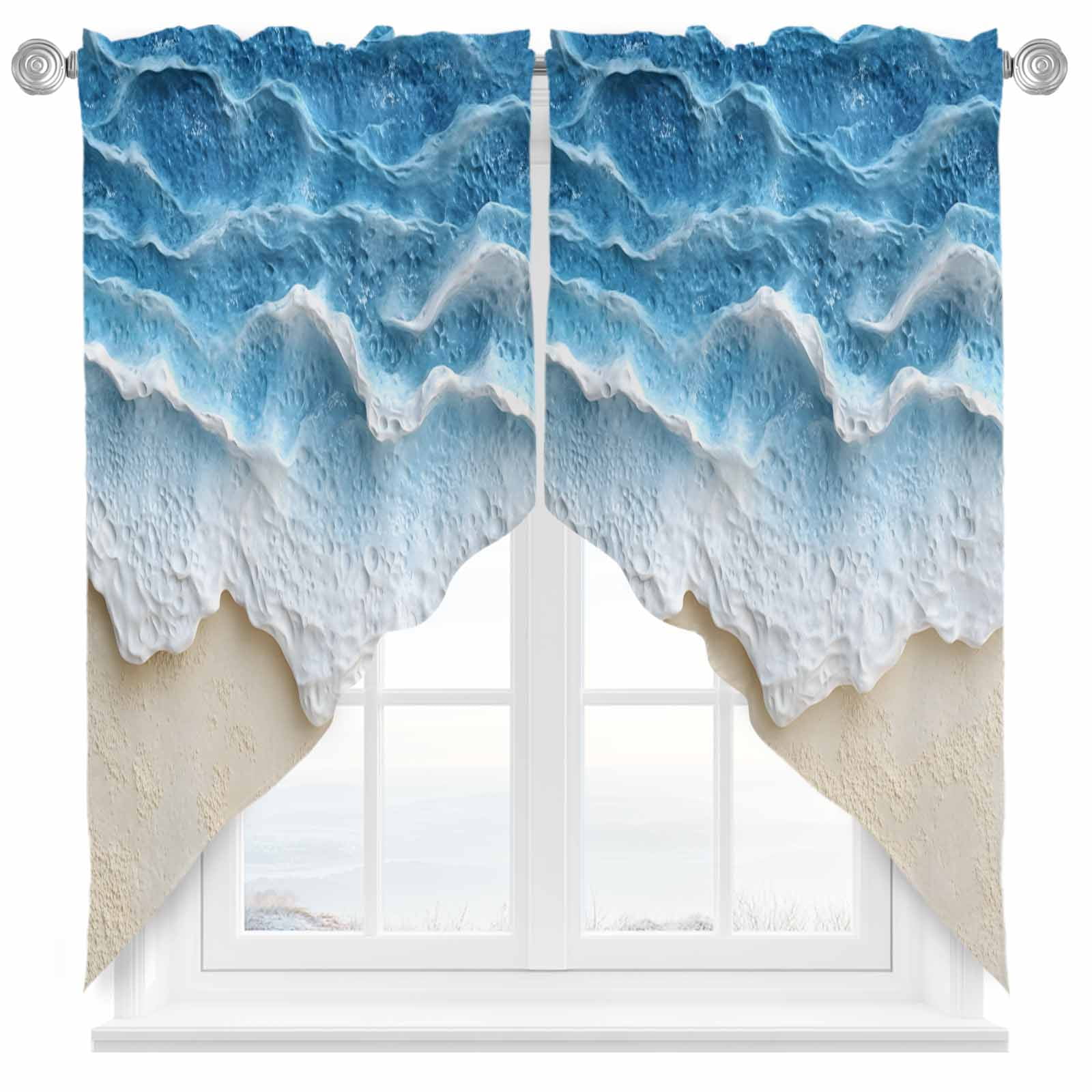 Abstract Beach Wave Swag Valances for Windows 2 Pack Watercolor Blue ...