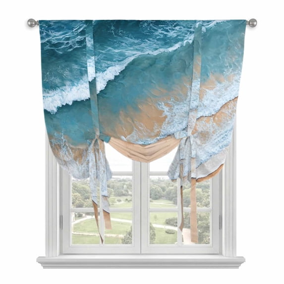 Abstract Beach Wave Tie Up Curtains Window Shades, Watercolor Blue ...