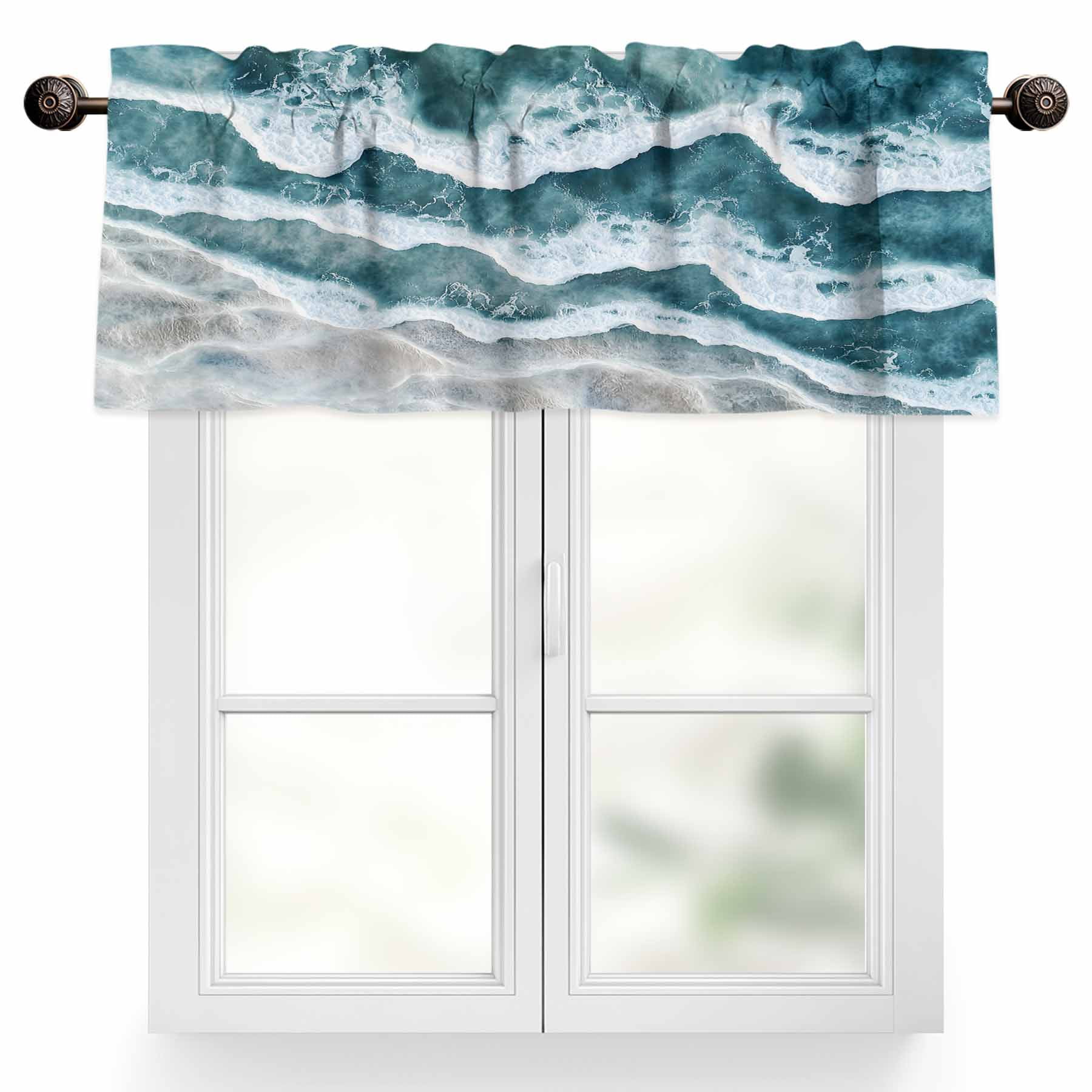 Abstract Beach Wave Valances for Windows, 42 x 18in, Watercolor Blue ...
