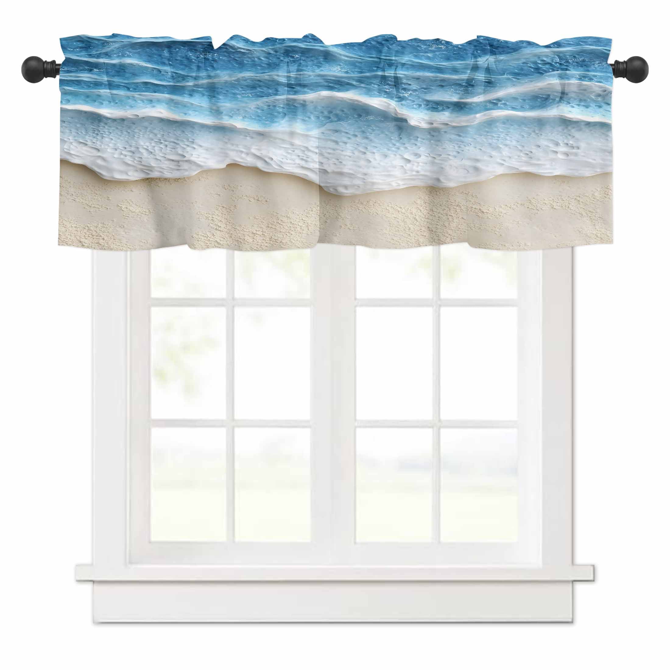 Abstract Beach Wave Valances for Windows Watercolor Blue Ocean Decor ...
