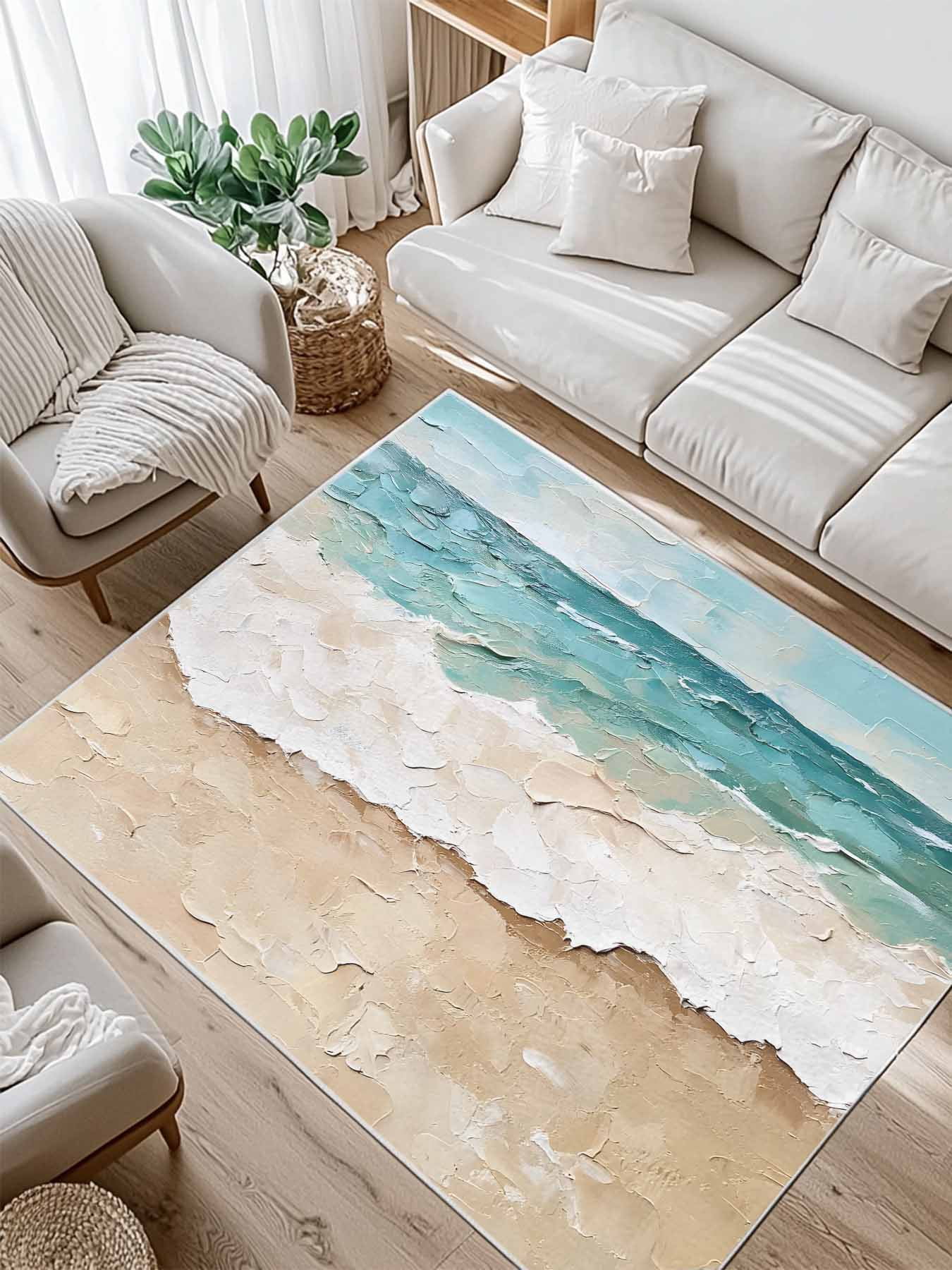 Abstract Beach Waves Area Rug for Bedroom 2.7x5 Ft Retro Watercolor ...