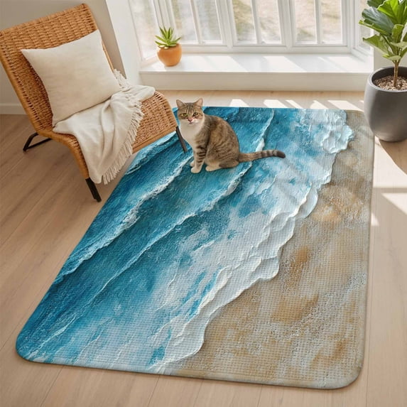 Abstract Beach Waves Area Rugs for Living Room 5x6, Watercolor Blue ...