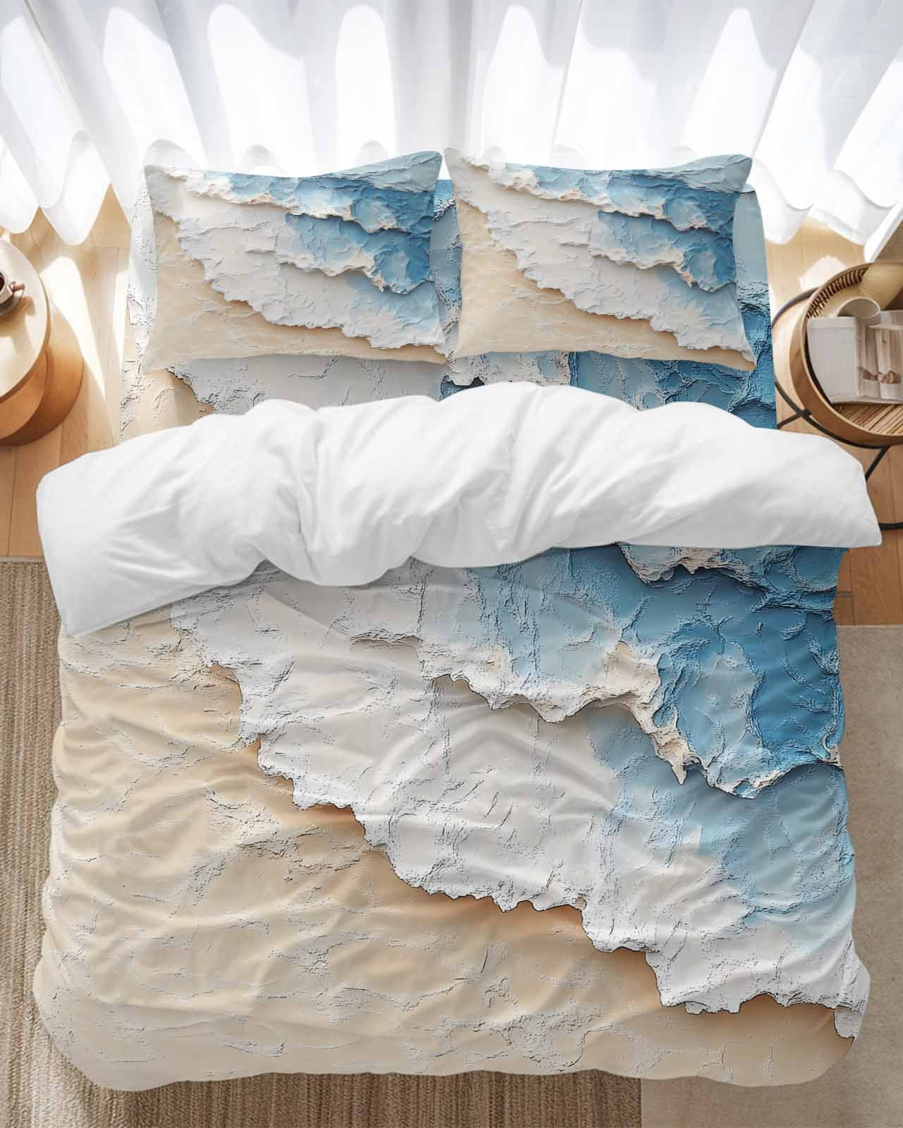 Abstract Beach Waves Bedding Duvet Cover Set Twin Size 4 Pieces ...