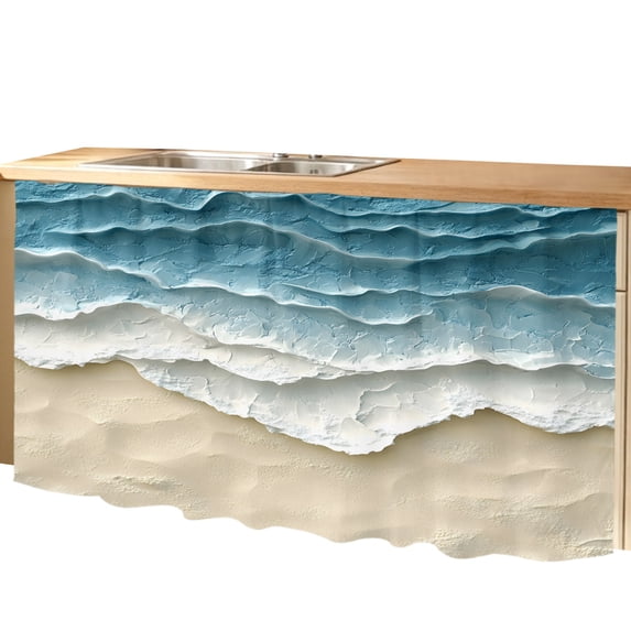 Abstract Beach Waves Cabinet Curtains Watercolor Blue Ocean Sand Sink ...