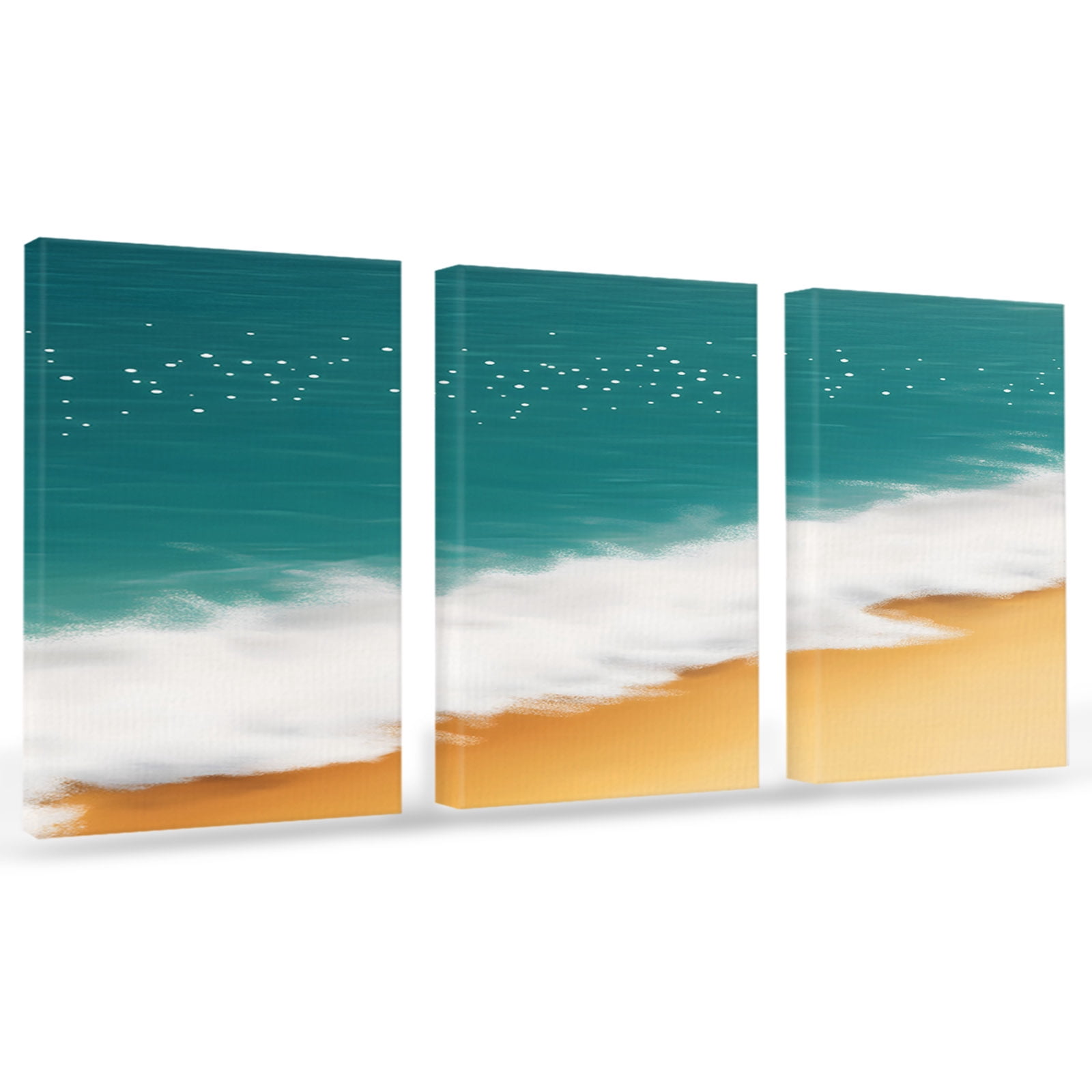 Abstract Beach Waves Canvas Wall Art 3 Panels, Blue Yellow Sand Framed ...