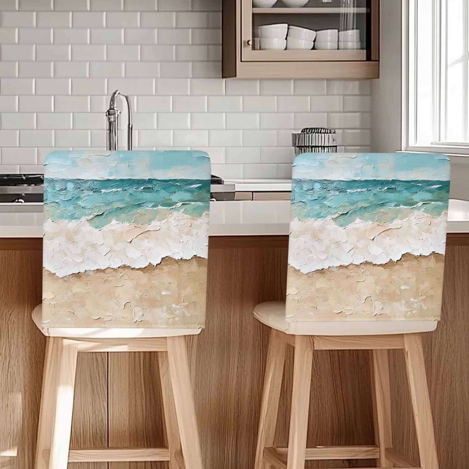 Abstract Beach Waves Chair Covers Set of 6 Retro Watercolor Blue Ocean ...