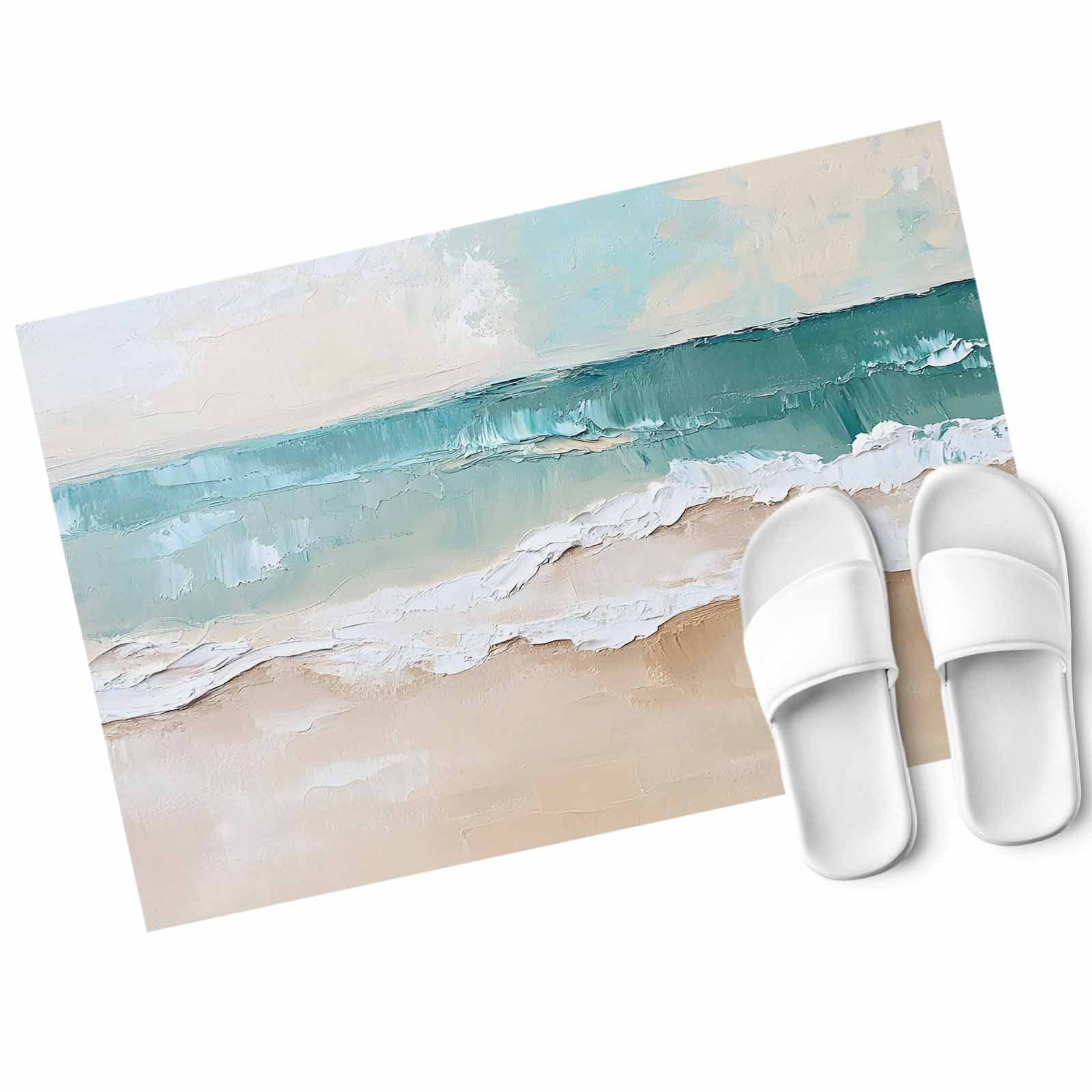 Abstract Beach Waves Door Mat Retro Blue Ocean Watercolor Non Slip ...