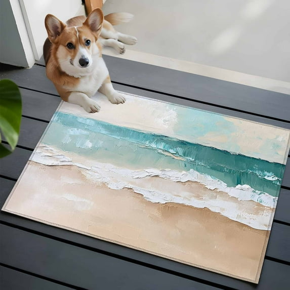 Abstract Beach Waves Front Door Rugs 2x3 ft Retro Blue Ocean Watercolor ...