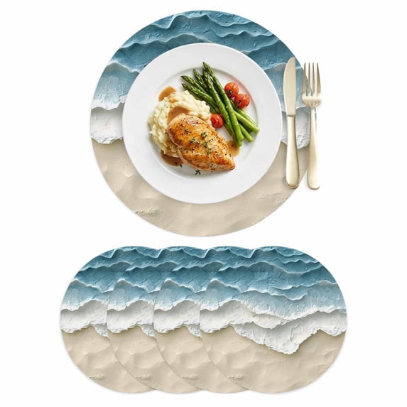 Abstract Beach Waves Leather Placemats Set of 4, 12 Inch, Watercolor ...