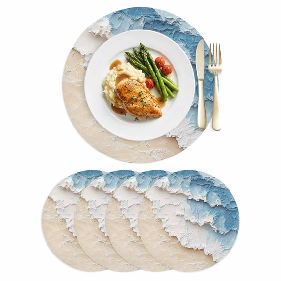 Abstract Beach Waves Leather Placemats Set of 4, 15 Inch, Watercolor ...