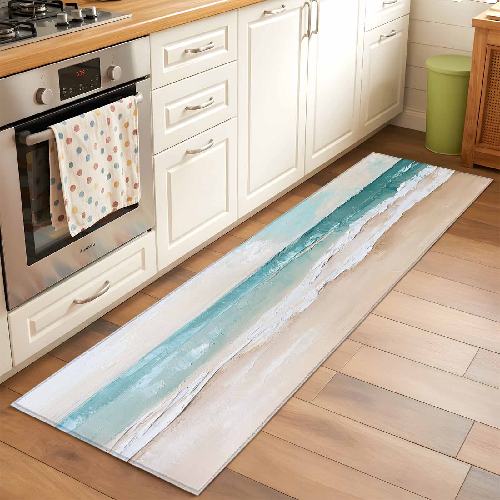 Abstract Beach Waves Runner Rugs 2x6 ft Retro Blue Ocean Watercolor ...