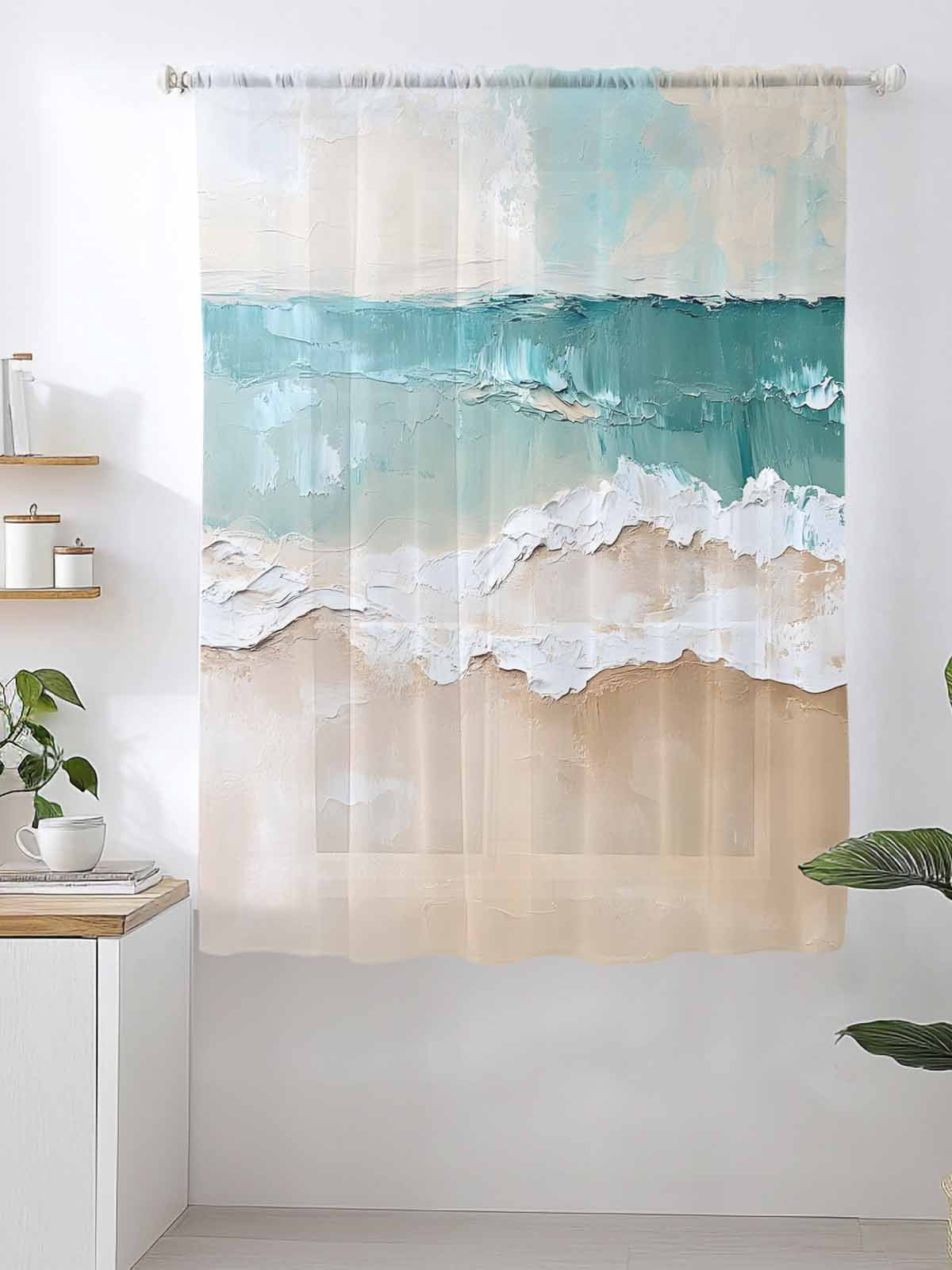 Abstract Beach Waves Sheer Curtains 72 Inch Long 1 Panel Retro Blue ...