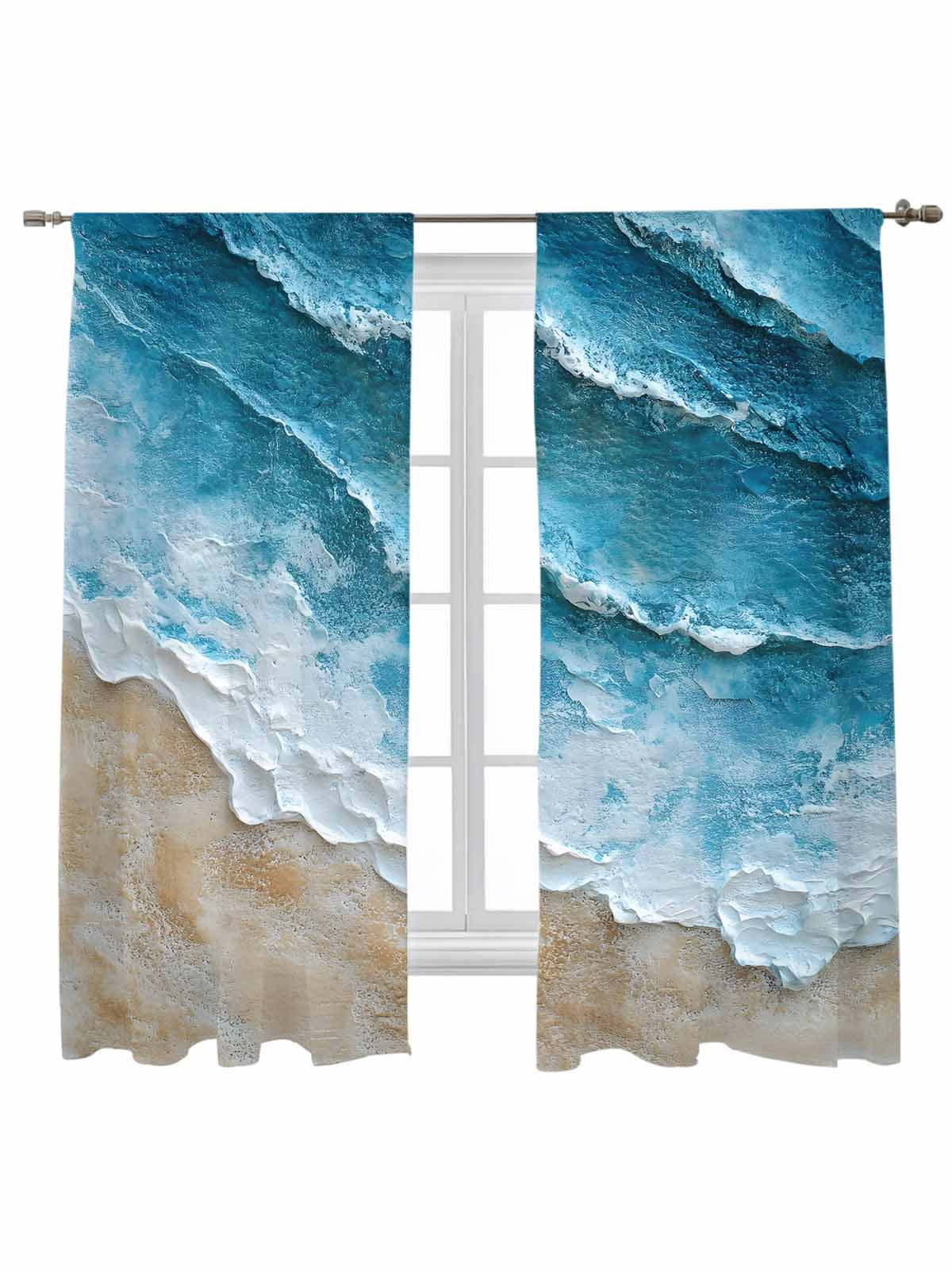 Abstract Beach Waves Sheer Curtains 72 inches Long 2 Panels Set ...