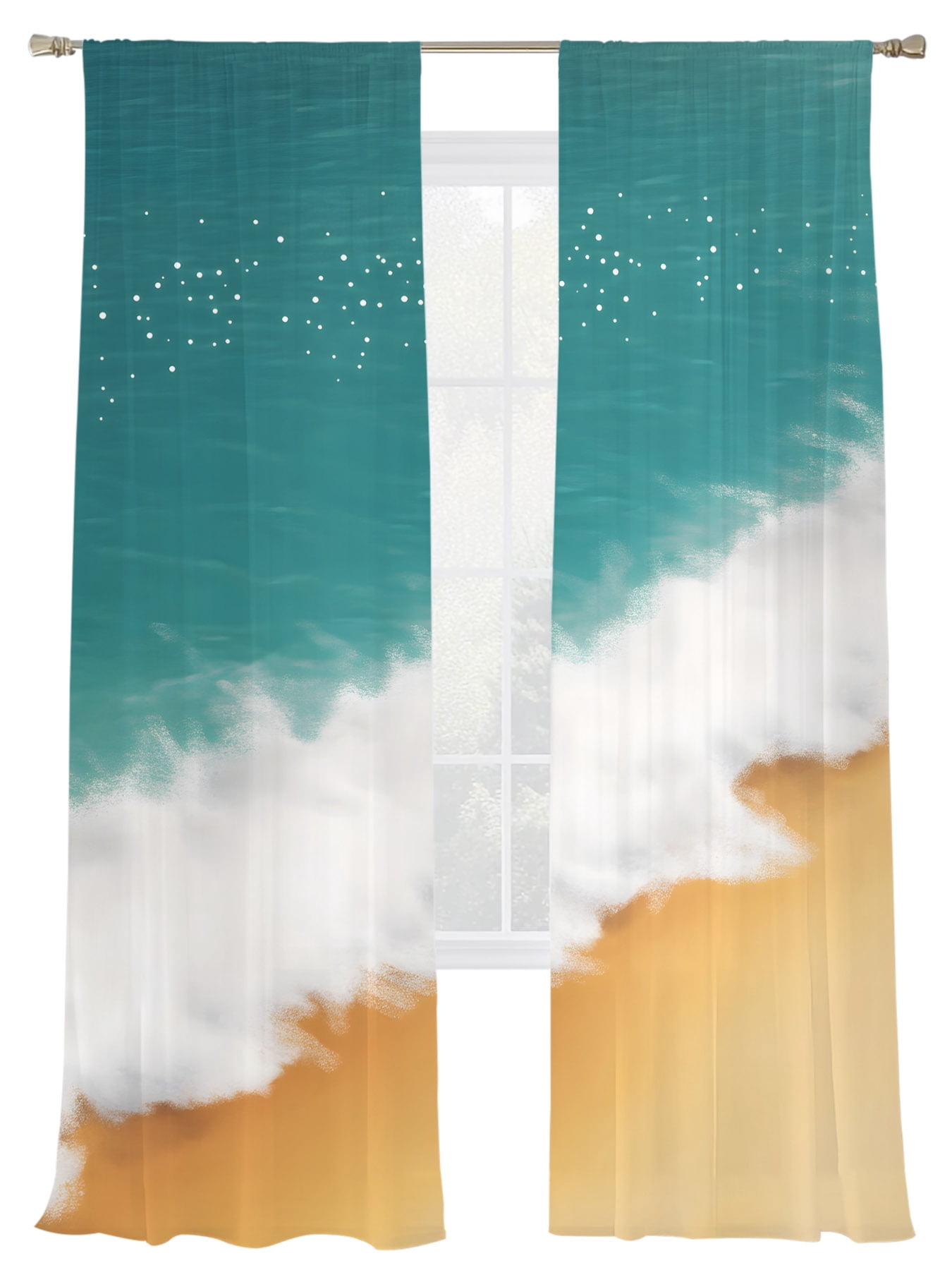 Abstract Beach Waves Sheer Curtains 96 inches Long, Blue Yellow Sand ...