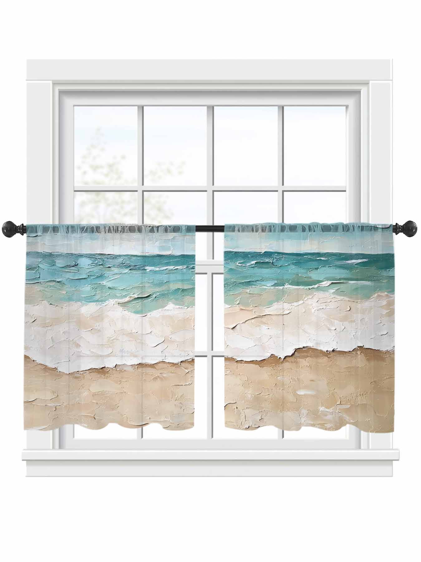 Abstract Beach Waves Sheer Curtains for Living Room Bedroom, Light ...
